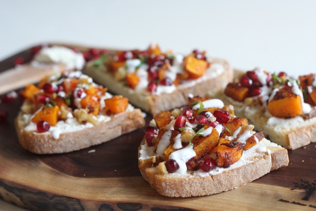Pomegranate and Roasted Squash Toast with Walnuts and Goat Cheese ...